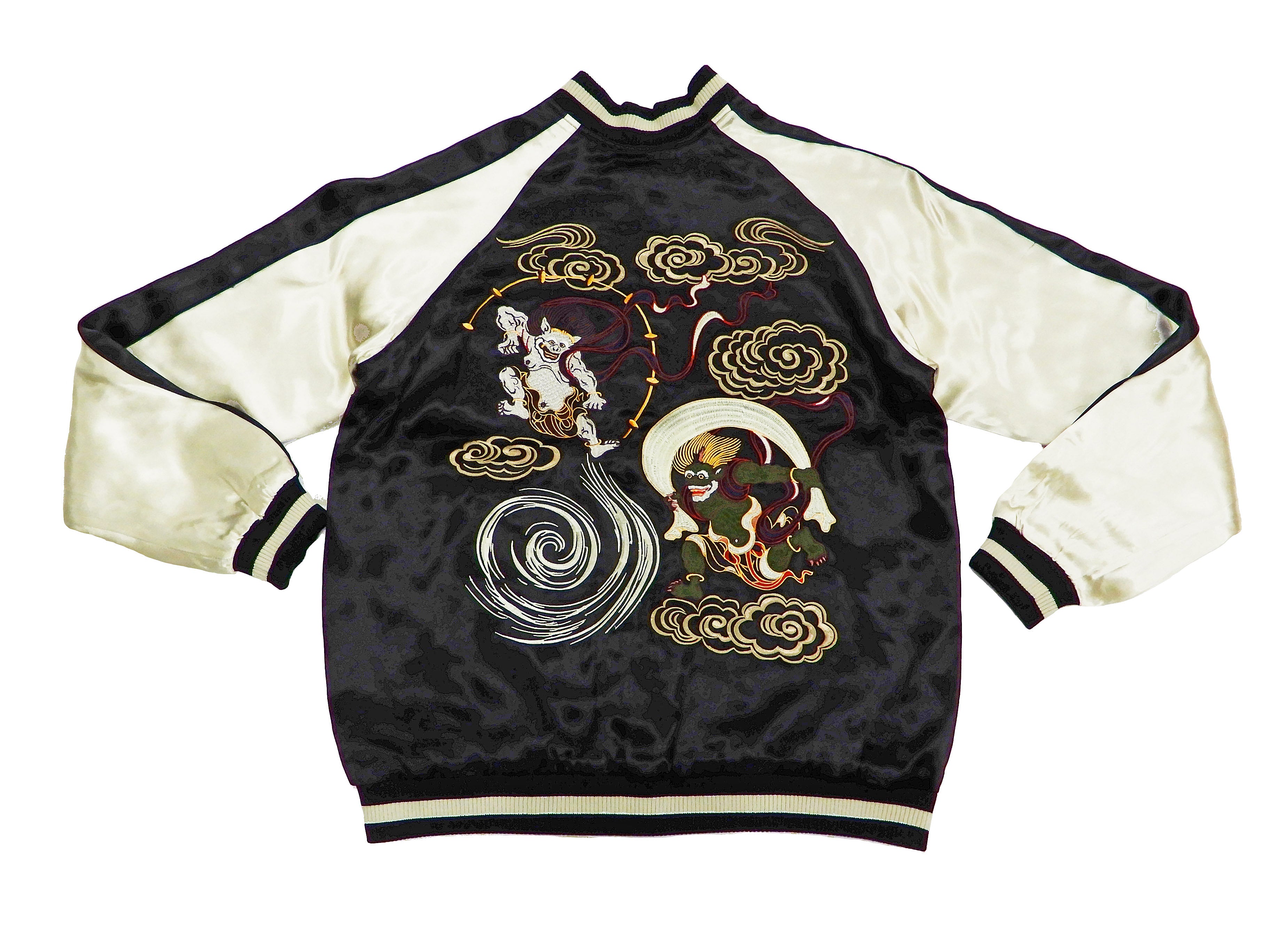 Japanesque Men's Japanese Souvenir Jacket Japan Art Fujin and Raijin E ...