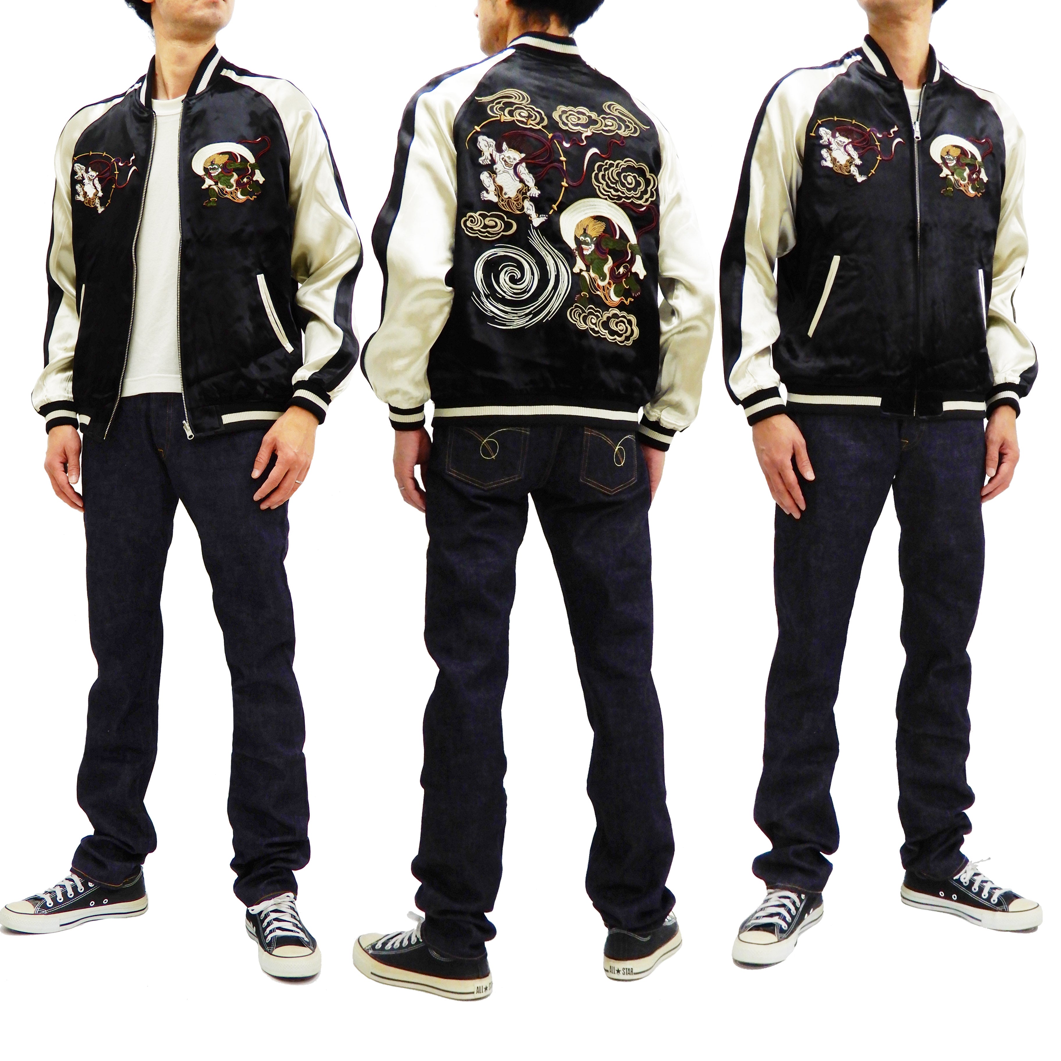 Japanesque Men's Japanese Souvenir Jacket Japan Art Fujin and Raijin E ...
