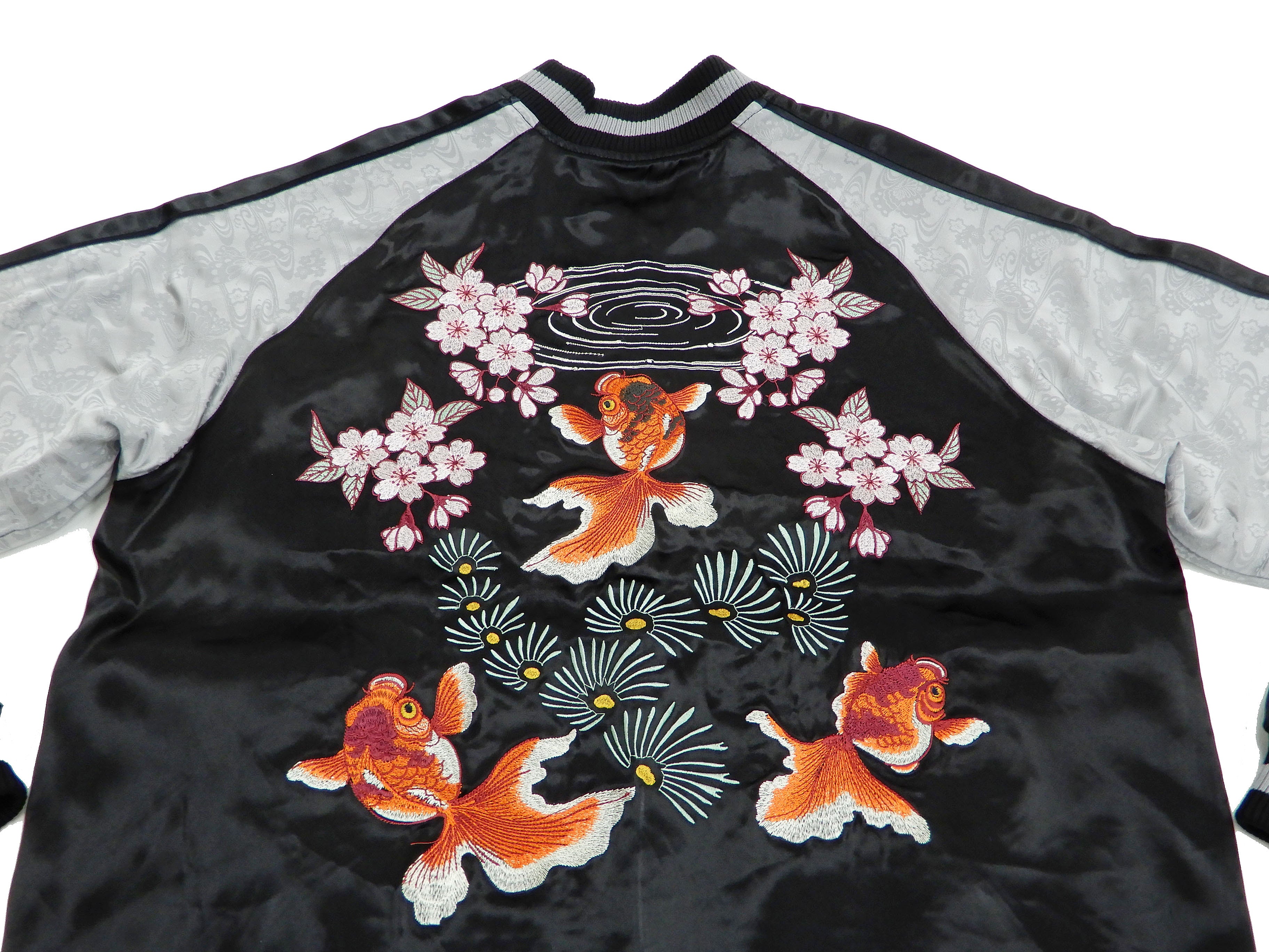 Japanesque Men's Japanese Souvenir Jacket Goldfish Embroidery Sukajan ...