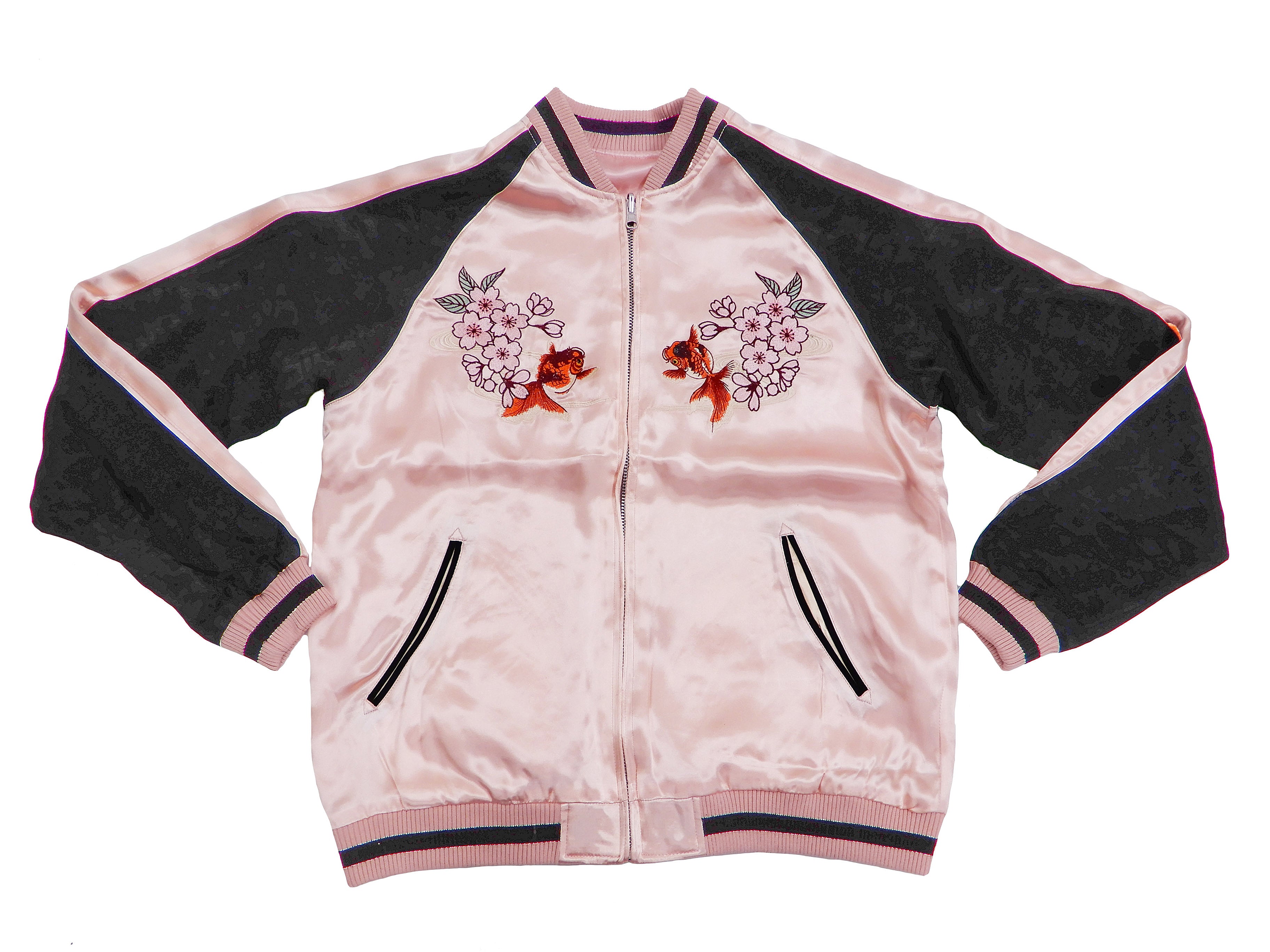 Japanesque Men's Japanese Souvenir Jacket Goldfish Embroidery Sukajan ...