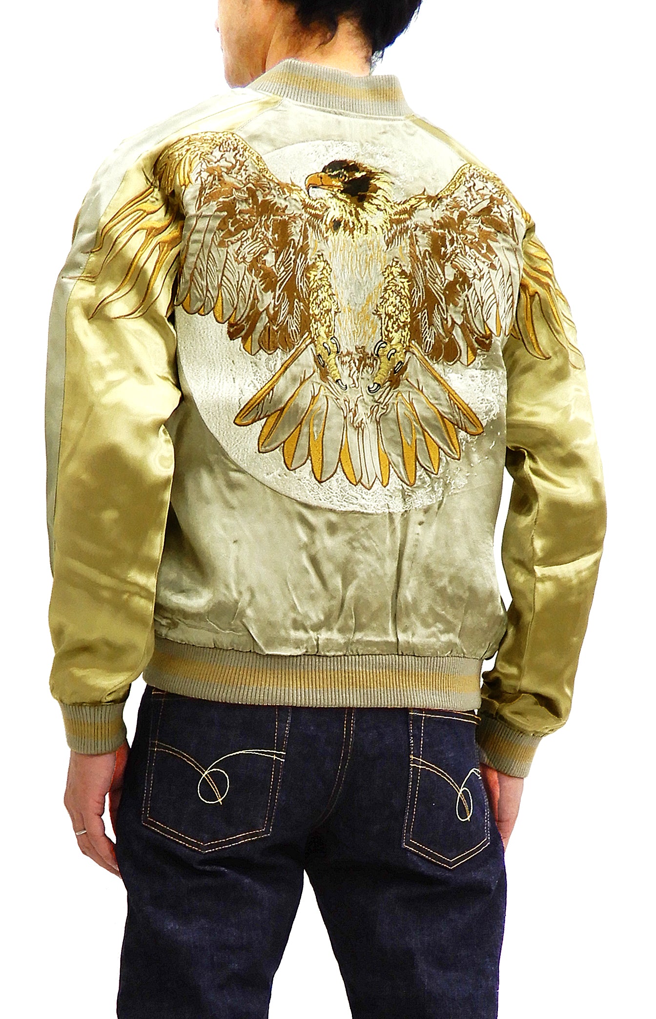 Satori Script Men's Japanese Souvenir Jacket Hawk Sukajan GSJR-018 Bei ...