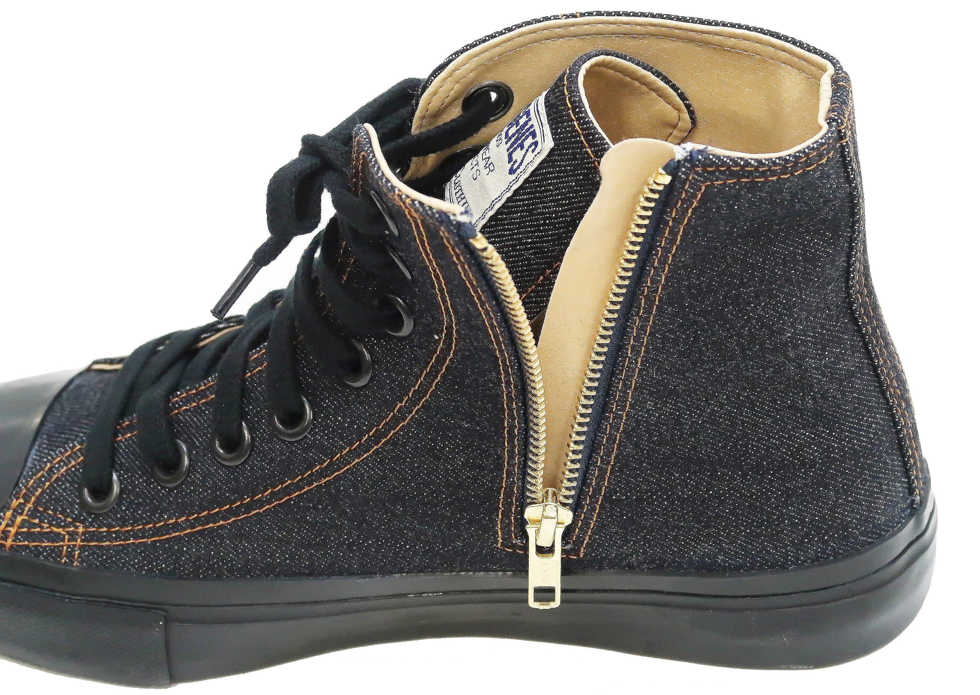 Kojima Genes High Top Denim Sneakers Men's Side Zip Jean Shoes RNB-800 ...