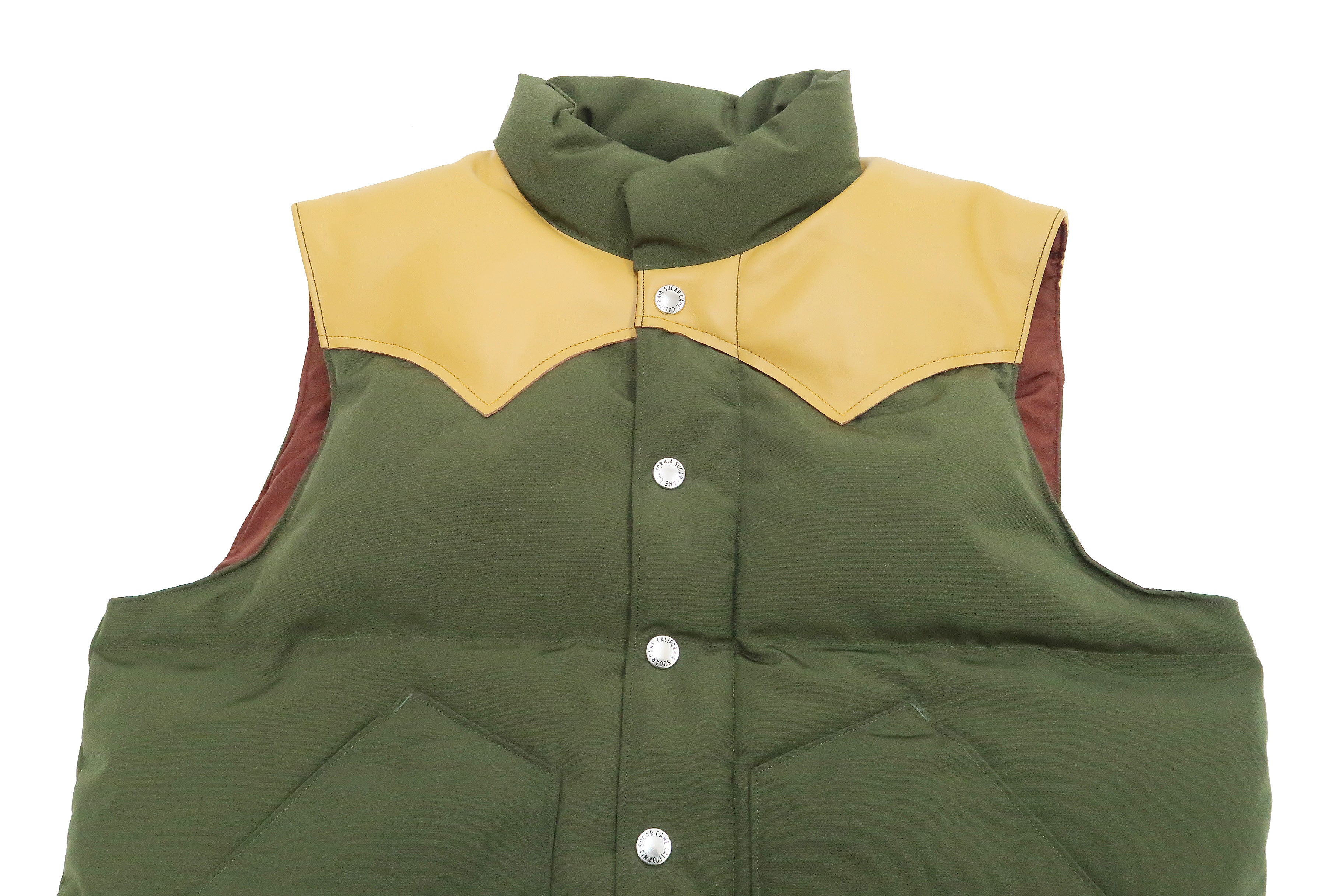 Sugar Cane Down Vest with Leather Yoke Panel Men's Winter Outerwear Ve ...
