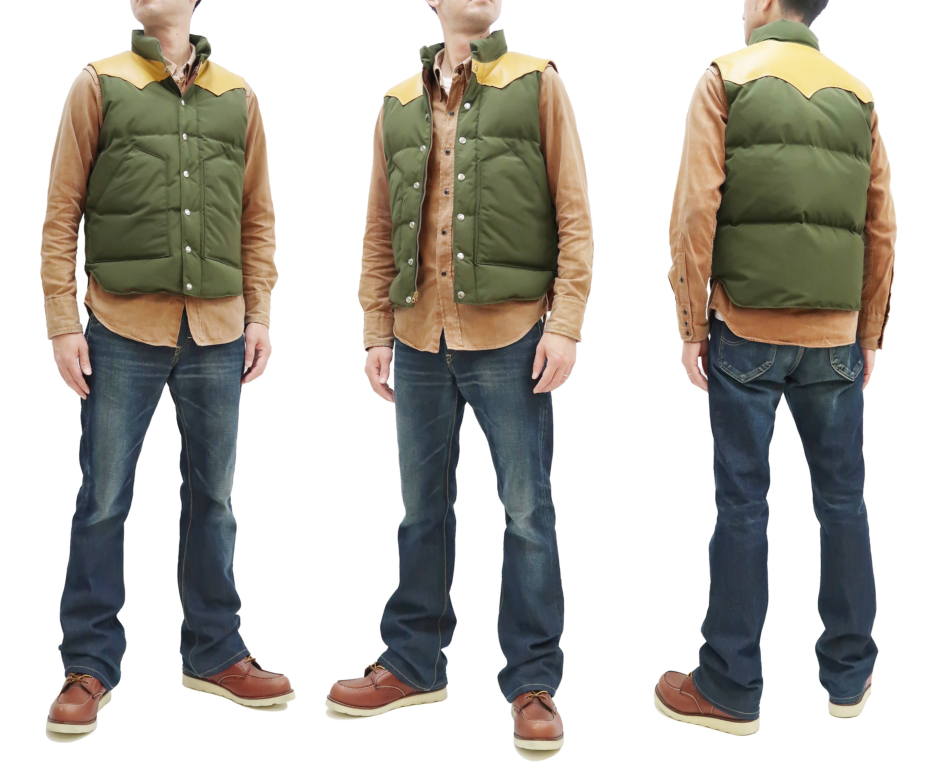 Sugar Cane Down Vest with Leather Yoke Panel Men's Winter Outerwear Ve ...